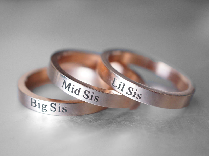 3 Sisters Ring Set, Rose Gold Rings, Sister jewelry, Big Sis, Mid Sis,
