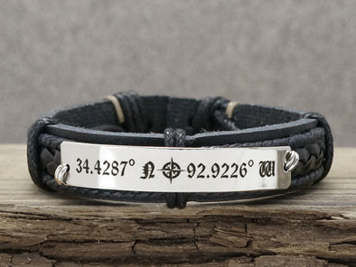 Custom Coordinate Bracelet, Compass Bracelet, Engraved Bracelet, Mens