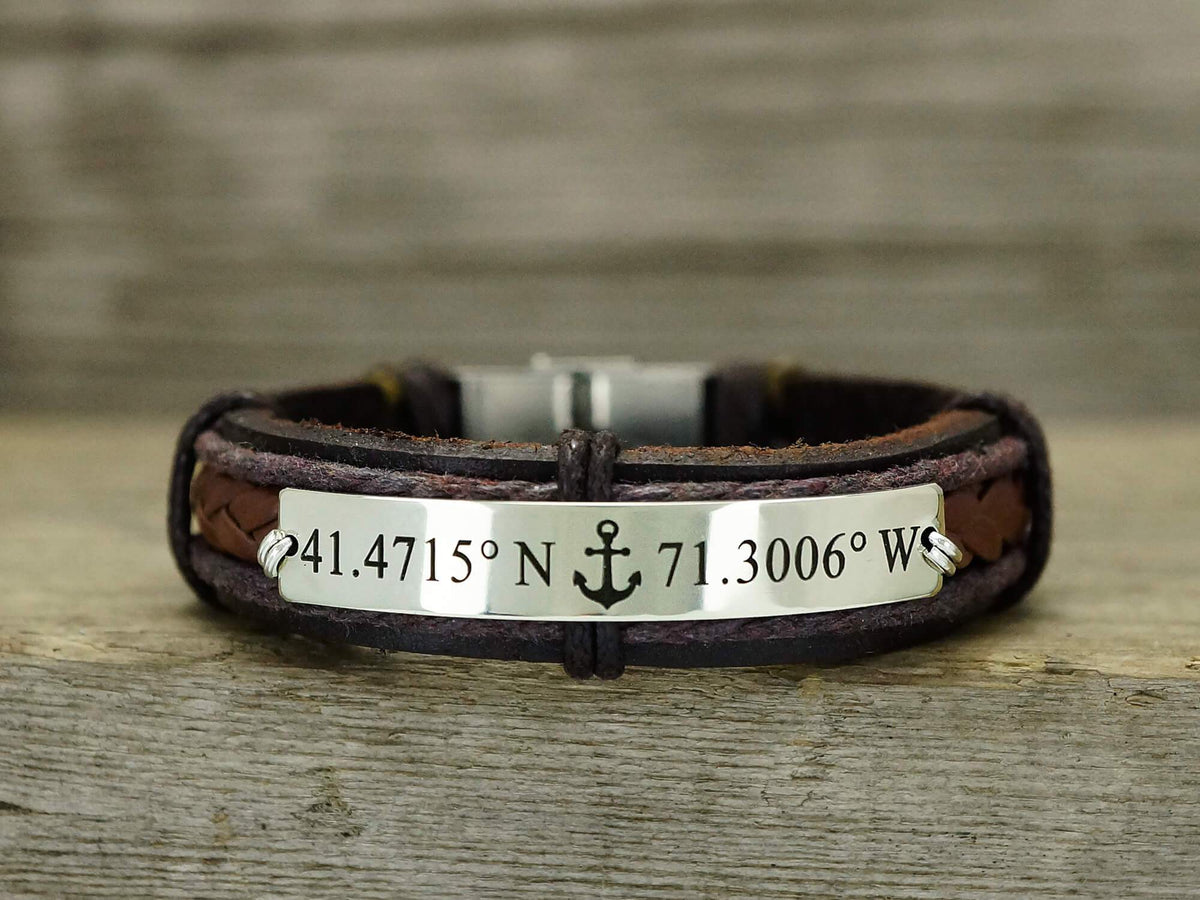 Custom Coordinate Bracelet, Compass Bracelet, Engraved Bracelet, Mens